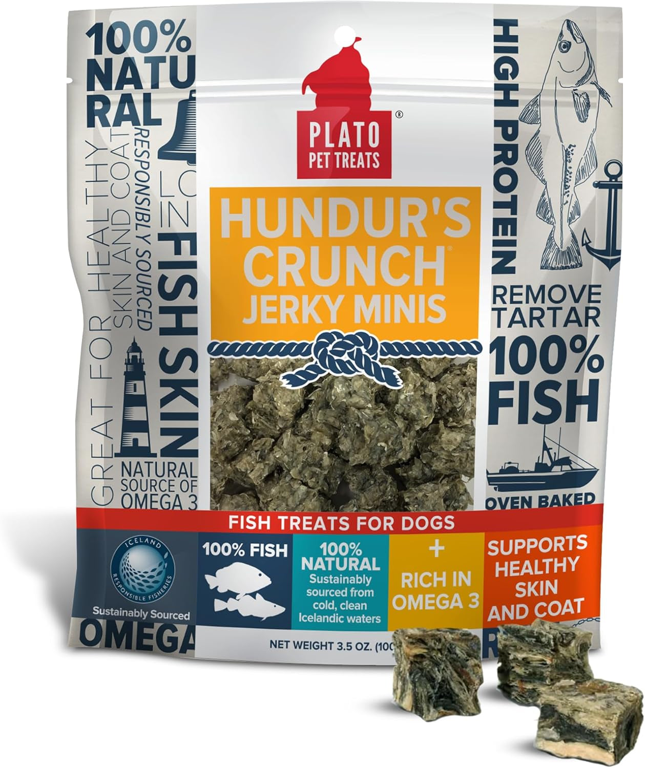 Hundur's Crunch Single Ingredient Cod Skin Dog Treats – Minis ...